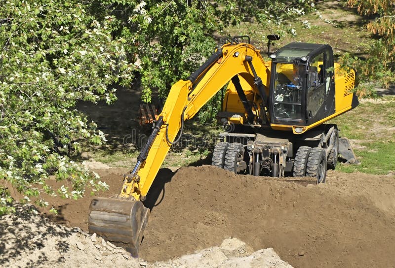 Excavator Working with Soil Stock Photo - Image of roadwork, scoop ...