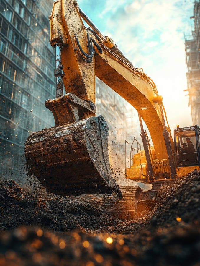 Excavator Working on an Urban Construction Site Stock Image - Image of ...