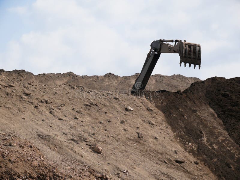 Excavator Works on a Dump in Open Pit Mining. Heavy Construction ...