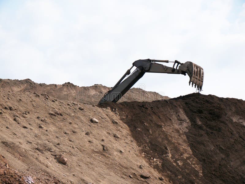 Excavator Works on a Dump in Open Pit Mining. Heavy Construction ...