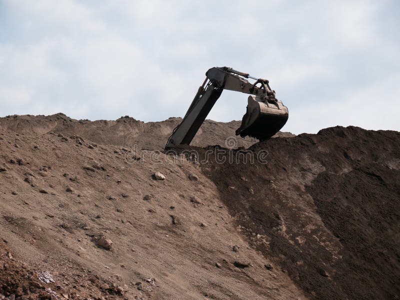 Excavator Works on a Dump in Open Pit Mining. Heavy Construction ...