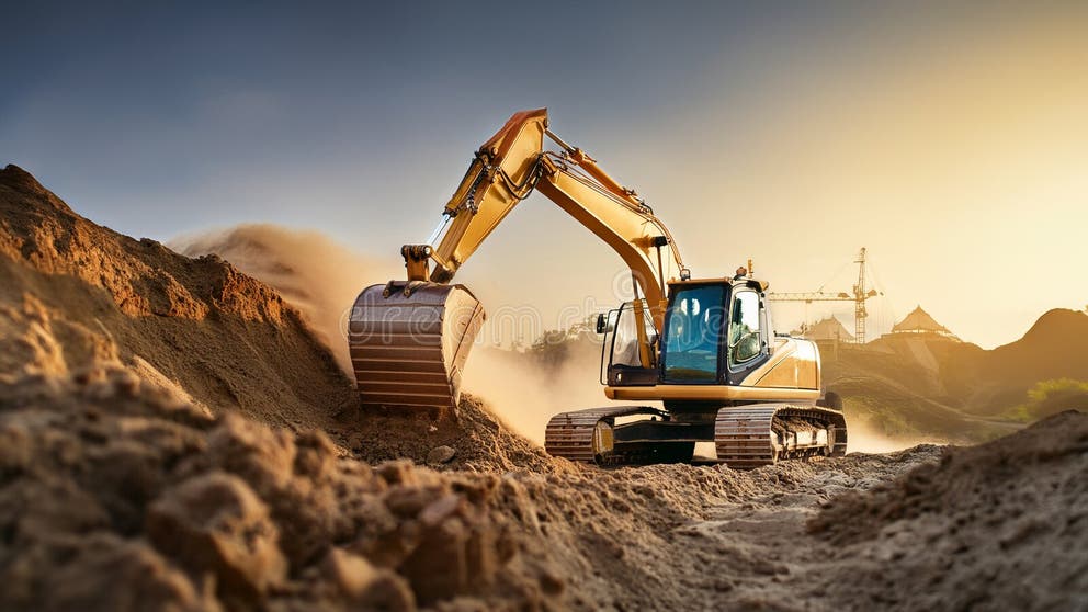 Excavator Works in a Mining Quarry. Digging Ground for a Construction ...