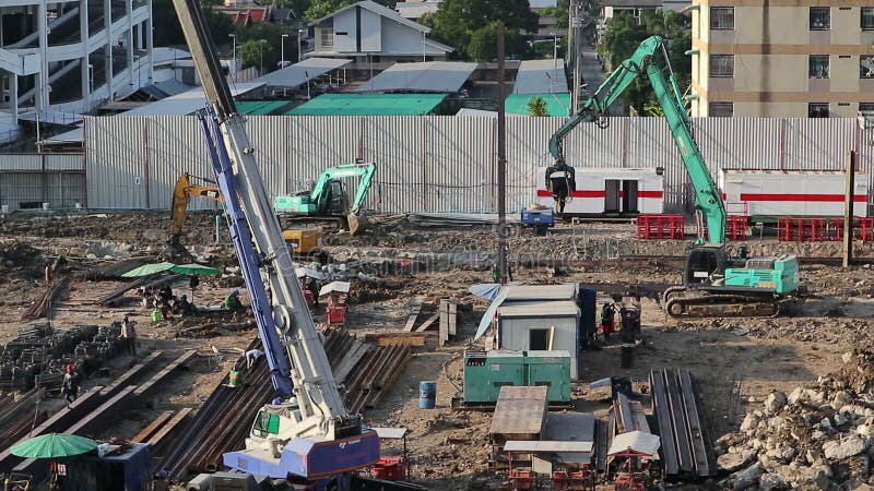 Excavators and Cranes, Construction Material Preparing for the ...
