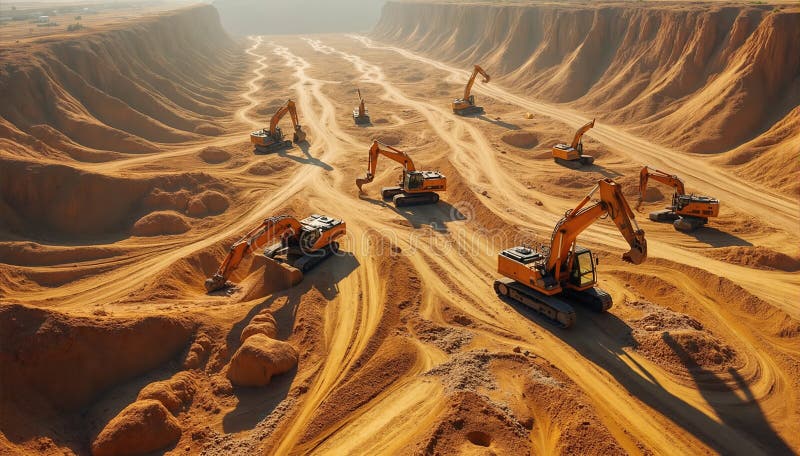 Excavators Digging a Trench on a Construction Site. Infrastructure ...