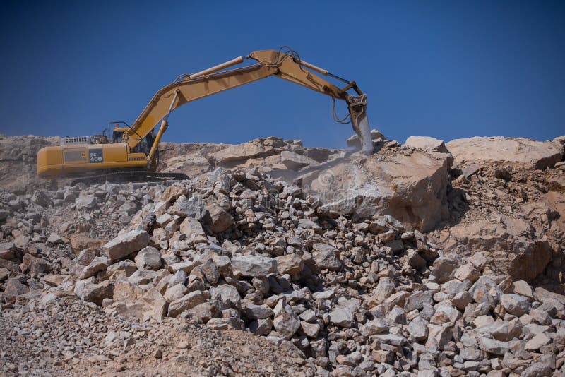 Excavators and Drillers Working in Quarry Editorial Photography - Image ...