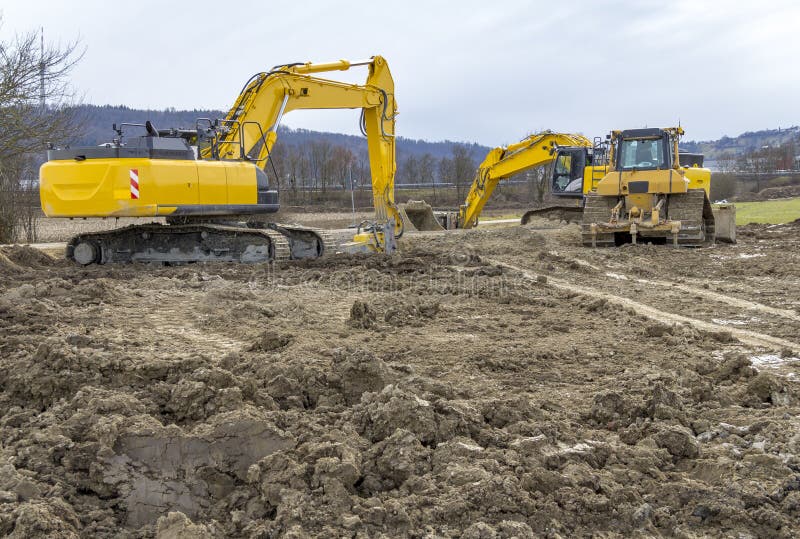 Excavator at a Construction Site Stock Photo - Image of ground, used ...