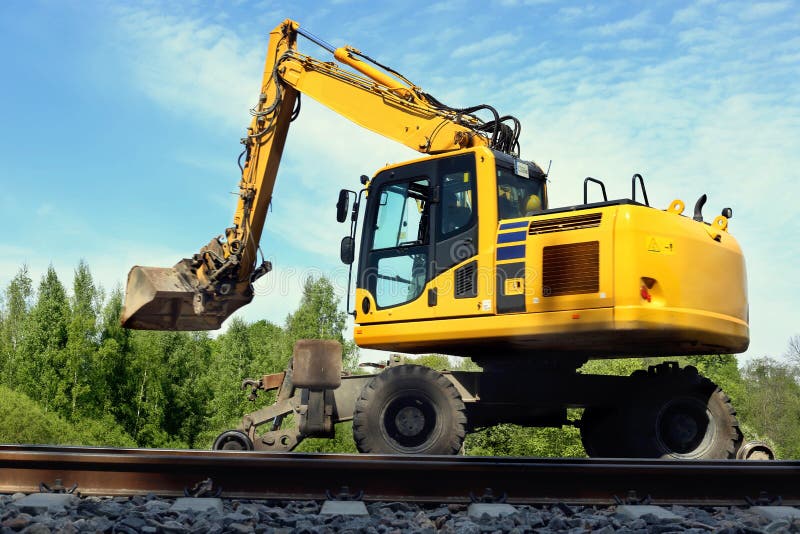 Rail Excavator Working with Rubble. Stock Image - Image of crane, train ...