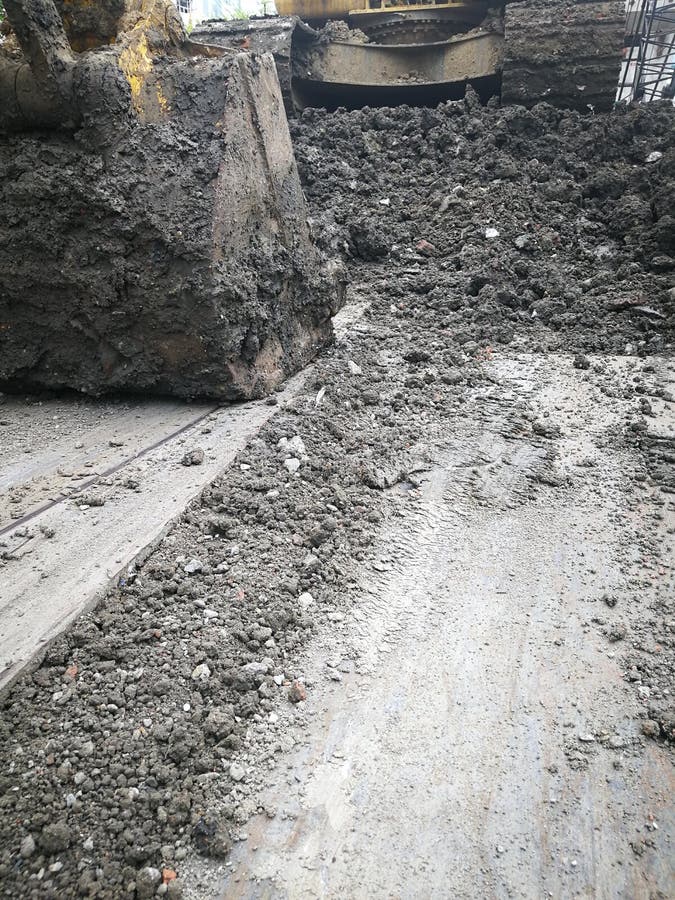 Excavators for Road Construction on Steel Plates Stock Photo - Image of ...