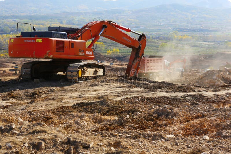 Excavators in Work at the Construction Site Editorial Stock Photo ...