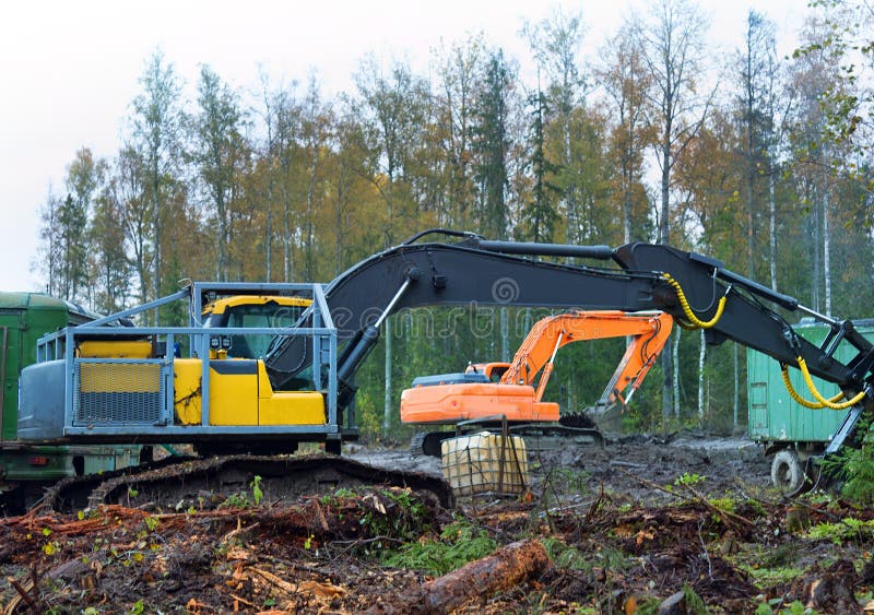 Excavators for Work in the Northern Forest Zone Stock Image - Image of ...