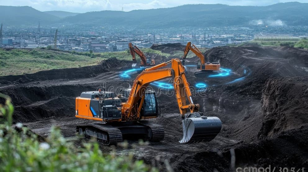 Excavators Working at Coal Mine Using Ai Technologies Stock Photo ...