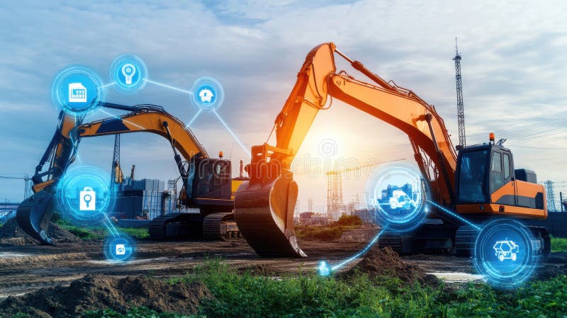 Excavators Working Construction Site Ai Technology Integration Stock ...