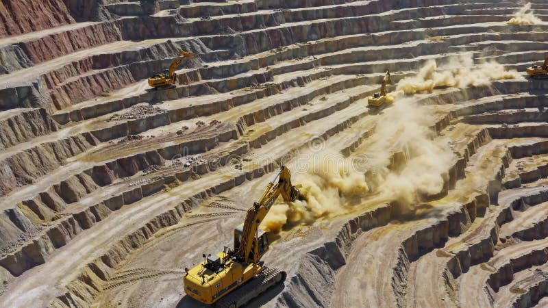 Excavators Working in Open Pit Mine Creating Dust Clouds Stock Video ...