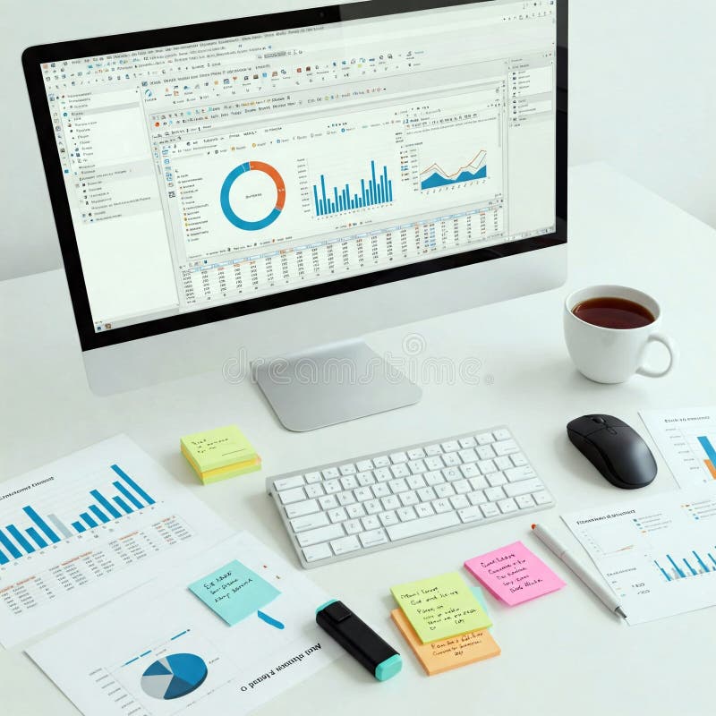 Excel Data Analyst and Visualization Workspace - AI Stock Illustration ...