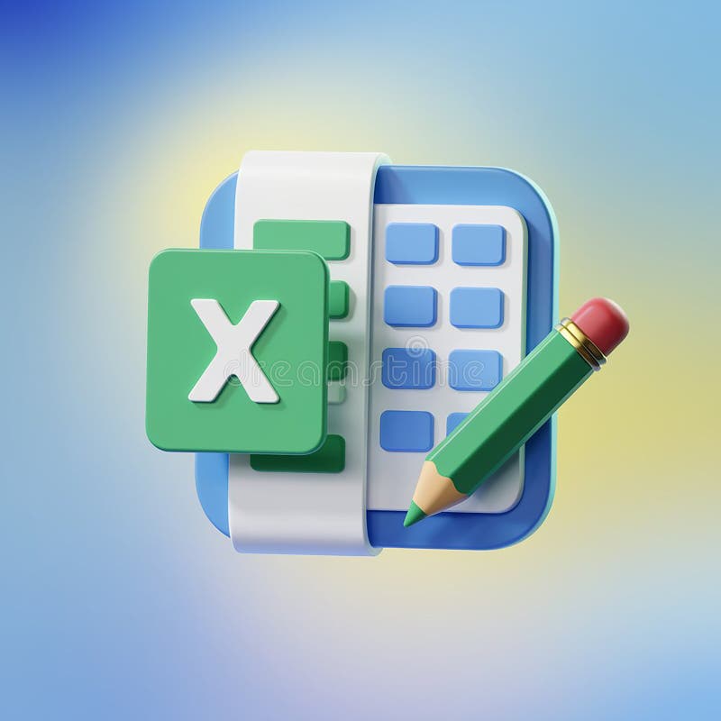 Excel Power - 3D Microsoft Office Excel in Action. Digital Data Analysis. 3d Illustration Stock ...