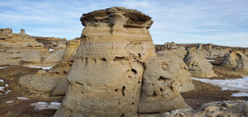 A Close Up with a Hoodoo, a Chunk of Red Granite Sitting Out of Place ...