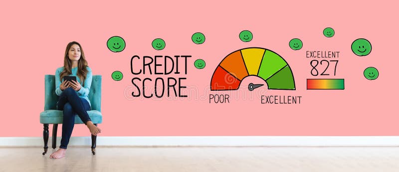 Excellent Credit Score Theme with Young Woman Stock Photo - Image of ...