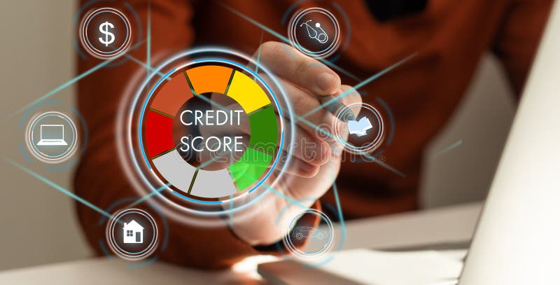 Excellent Credit Score with Young Man in the Night Stock Illustration ...