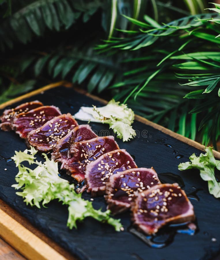 Excellent Cuts of Top Quality Beef Very Rare, almost Raw. Stock Photo ...