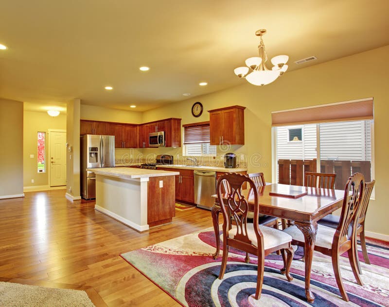 Excellent Dinning Room with Connected Kitchen. Stock Photo - Image of ...