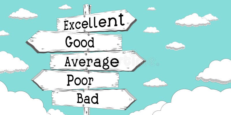 Excellent, Good, Average, Poor, Bad - Outline Signpost with Five Arrows ...