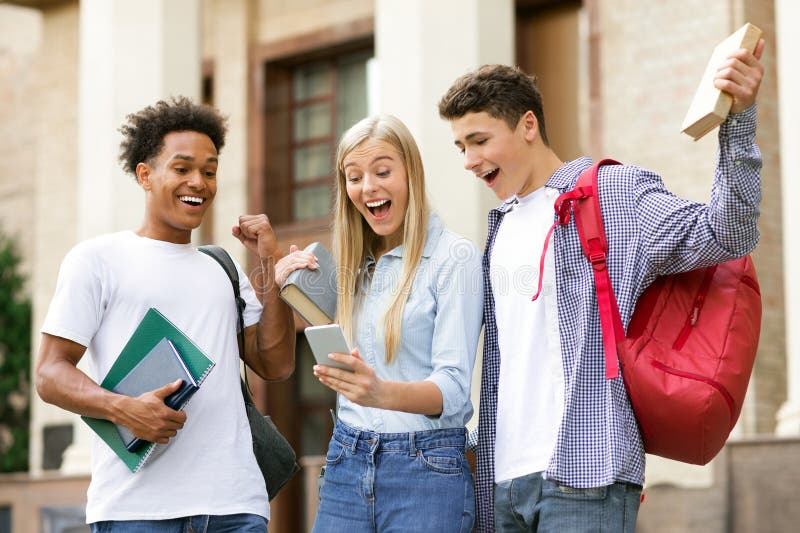 Excellent Marks. Surprised Students Checking Exam Results Stock Image ...