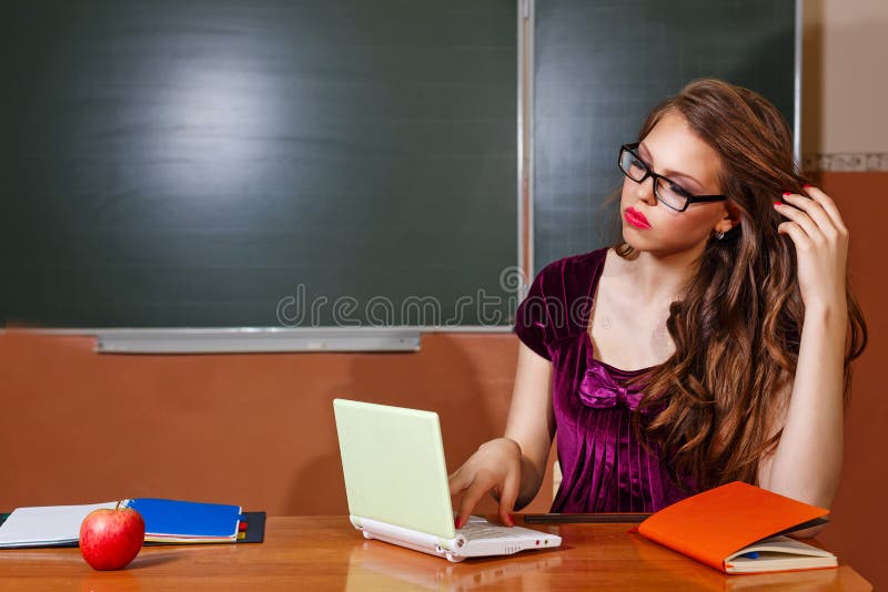 Excellent Student Solves Problems for Your Laptop. Stock Photo - Image ...