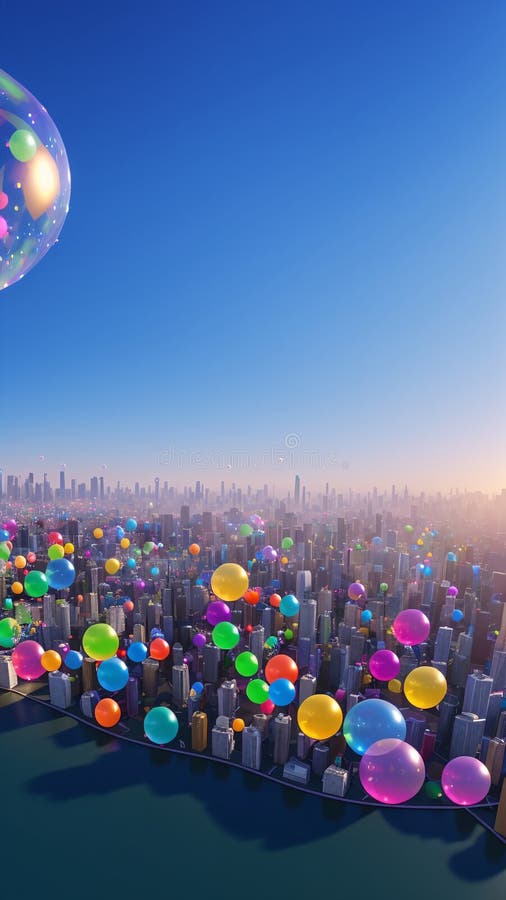 An Excellent View of a City with Balloons Floating in the Air AI ...