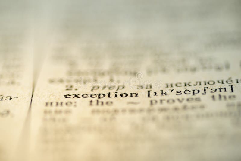 Exception word dictionary stock image. Image of reserve - 274379409