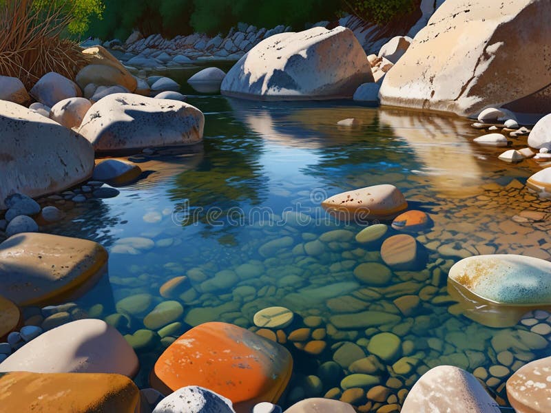 An Exceptionally Clear River. Lots of Coral Stones Stock Illustration ...