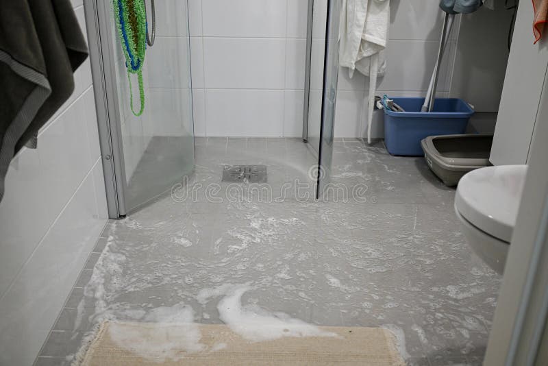 Excess Water on the Bathroom Floor, Flooding in the Bathroom Stock ...