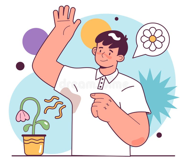 Excessive Sweating or Hyperhidrosis Concept. Young Character Stock ...