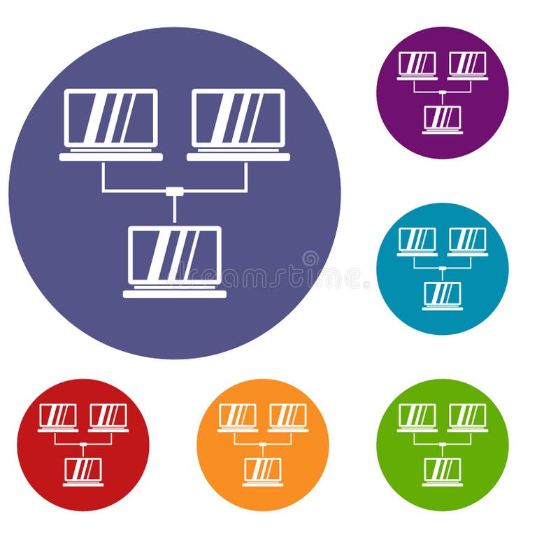 Exchange of Data between Computers Icons Set Stock Vector ...
