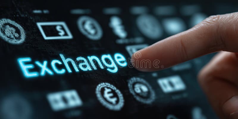 Exchange Digital Currency Finance Business Hand Touch Icon Screen ...