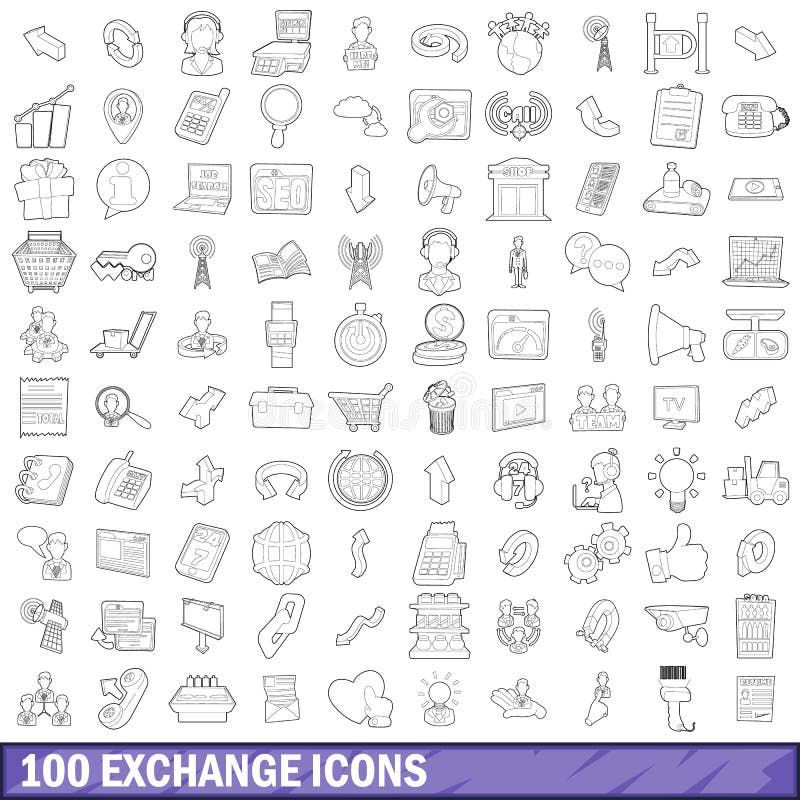 100 Exchange Icons Set, Outline Style Stock Vector - Illustration of ...