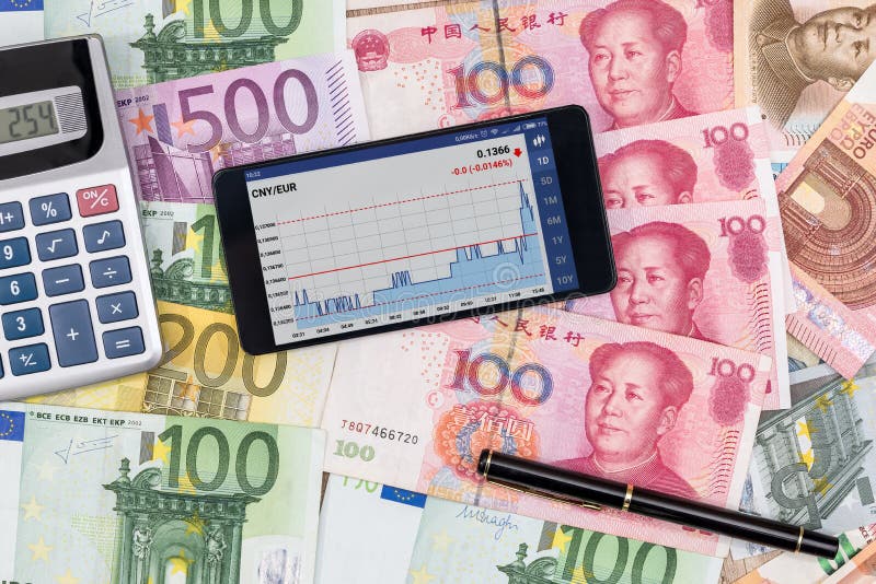 Exchange Rate on the Phone with the Euro and the Yuan Stock Photo ...