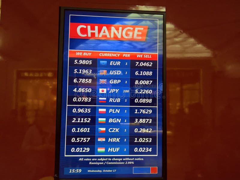 Exchange Rate Table in Istanbul for Turkish Lira. Stock Photo - Image ...