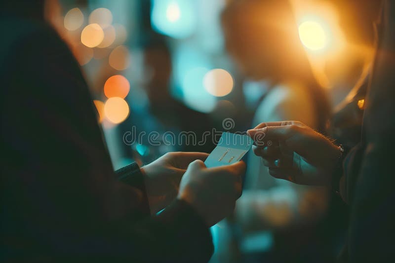 Exchanging Business Cards at Night, a Close-Up View of Networking and ...