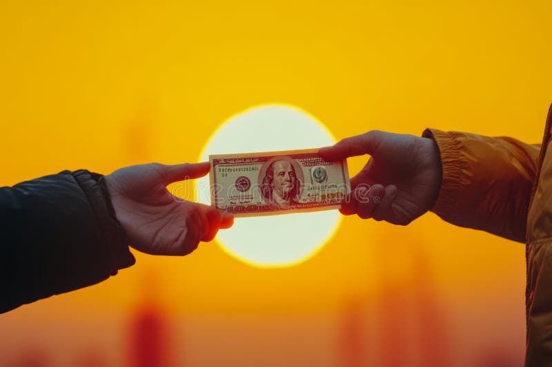 Exchanging Money at Sunset Creates a Warm and Inviting Atmosphere. this ...