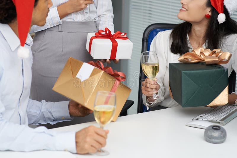 Exchanging presents stock photo. Image of holiday, champagne - 60233826