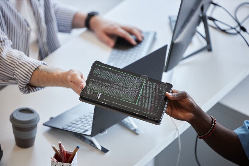 Exchanging Tablet Information during Office Meeting Stock Image - Image ...