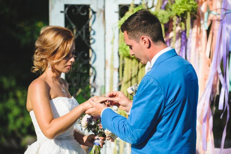 Exchanging of Wedding Rings Stock Image - Image of married, fashion ...