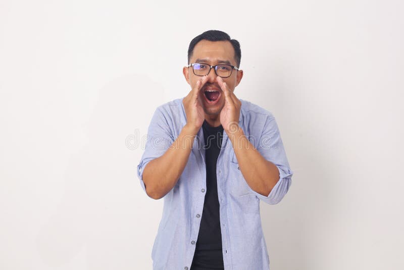 Excited Asian Young Man Hold Hand Mouth Scream Shout Stock Photo ... Excited Asian Young Man Hold Hand Mouth Scream Shout Stock Photo ...