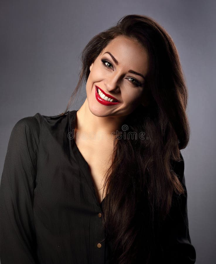 Excited Beautiful Toothy Smiling Woman with Long Hair Style in F Stock ... Excited Beautiful Toothy Smiling Woman with Long Hair Style in F Stock ...