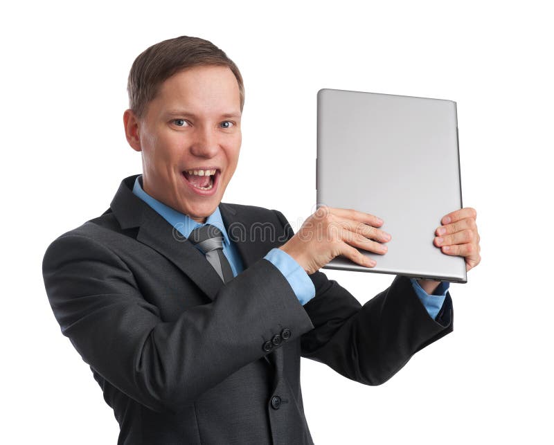 Excited Business Man with His Laptop Computer Stock Image - Image of ...