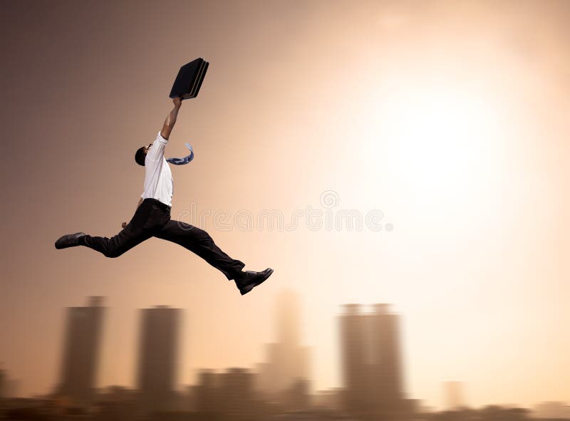 Excited Businessman Raising Hands while Running Happily Stock Photo ...