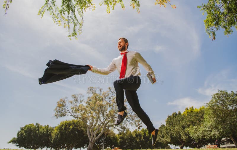 Excited Businessman Running Fast, Racing and Jumping. Stock Photo ...