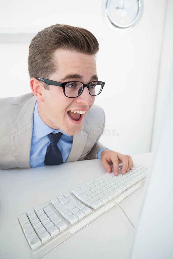 Excited Businessman Working on Computer Stock Photo - Image of ...
