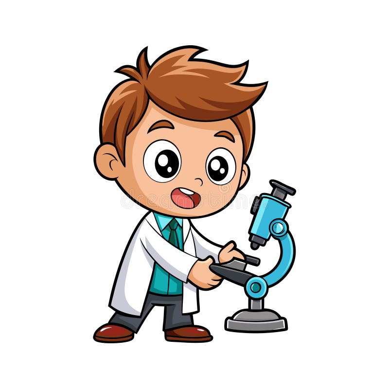Excited Cartoon Boy Exploring with Microscope Stock Vector ...