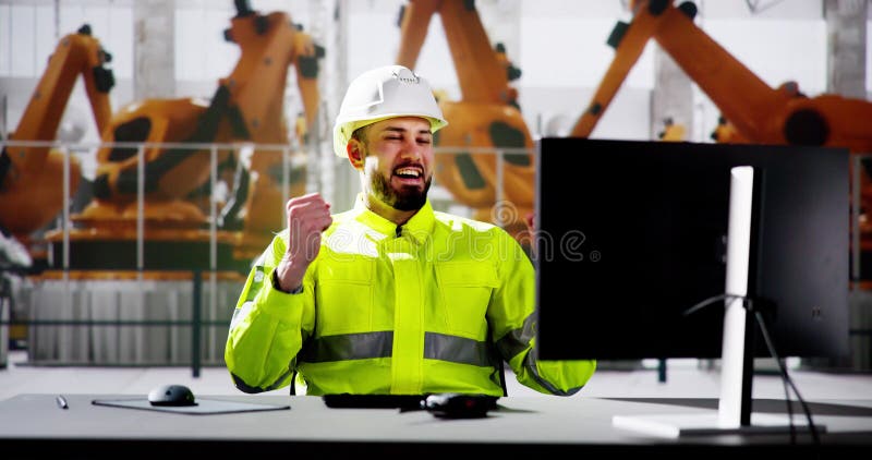 Excited Cheering Engineer Using PC Stock Photo - Image of engineer ...